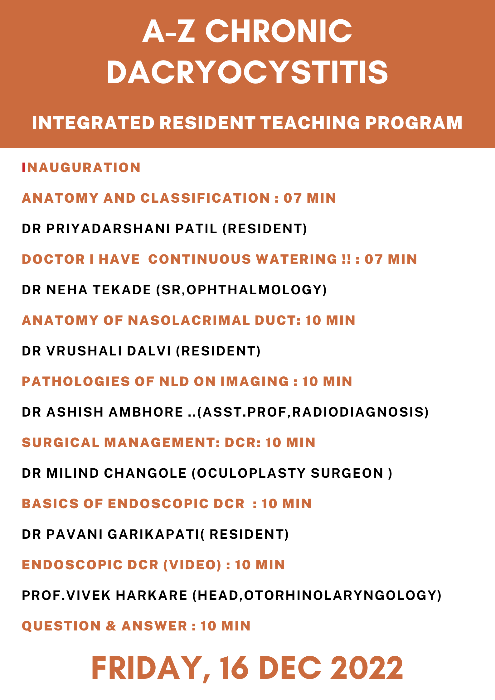 A-Z CHRONIC DACRYOCYSTITIS INTERDEPARTMENTAL INTEGRATED RESIDENT TEACHING PROGRAM – NKPSIMS